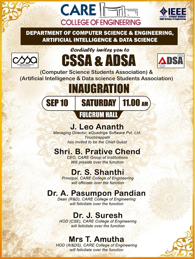 CSSA & ADSA - Association Inauguration - CARE College of Engineering