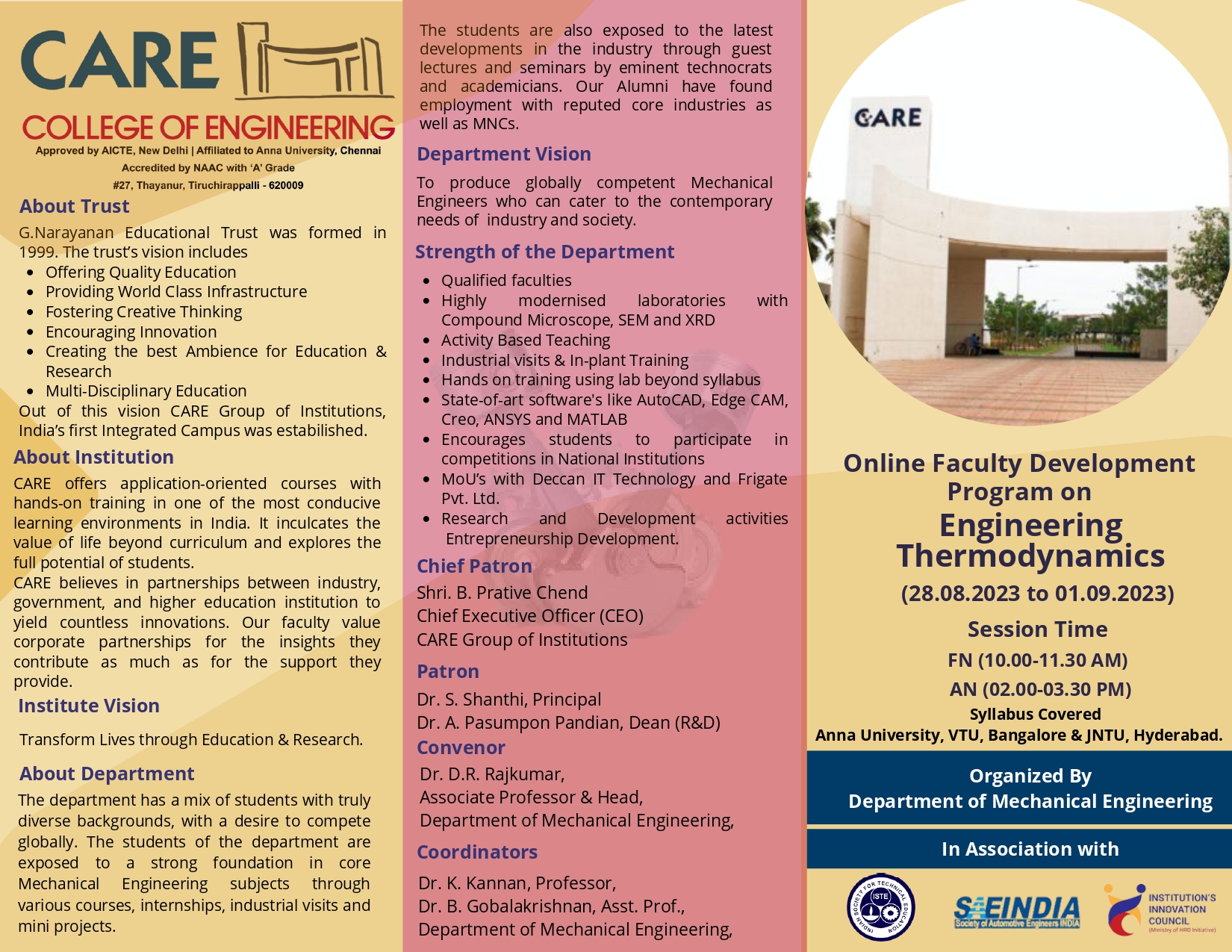 Online FDP on Engineering Thermodynamics - CARE College of Engineering