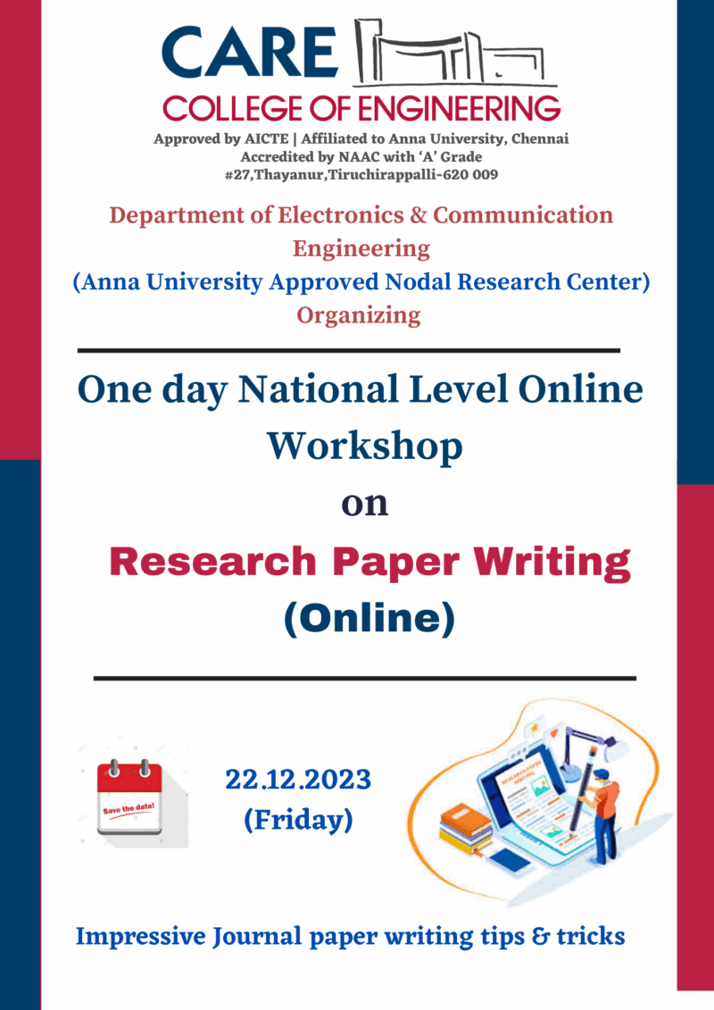 National Level Online Workshop on Research Paper Writing - CARE College ...