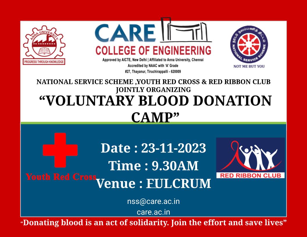 Voluntary Blood Donation camp by the NSS ,YRC and RRC - CARE College of ...
