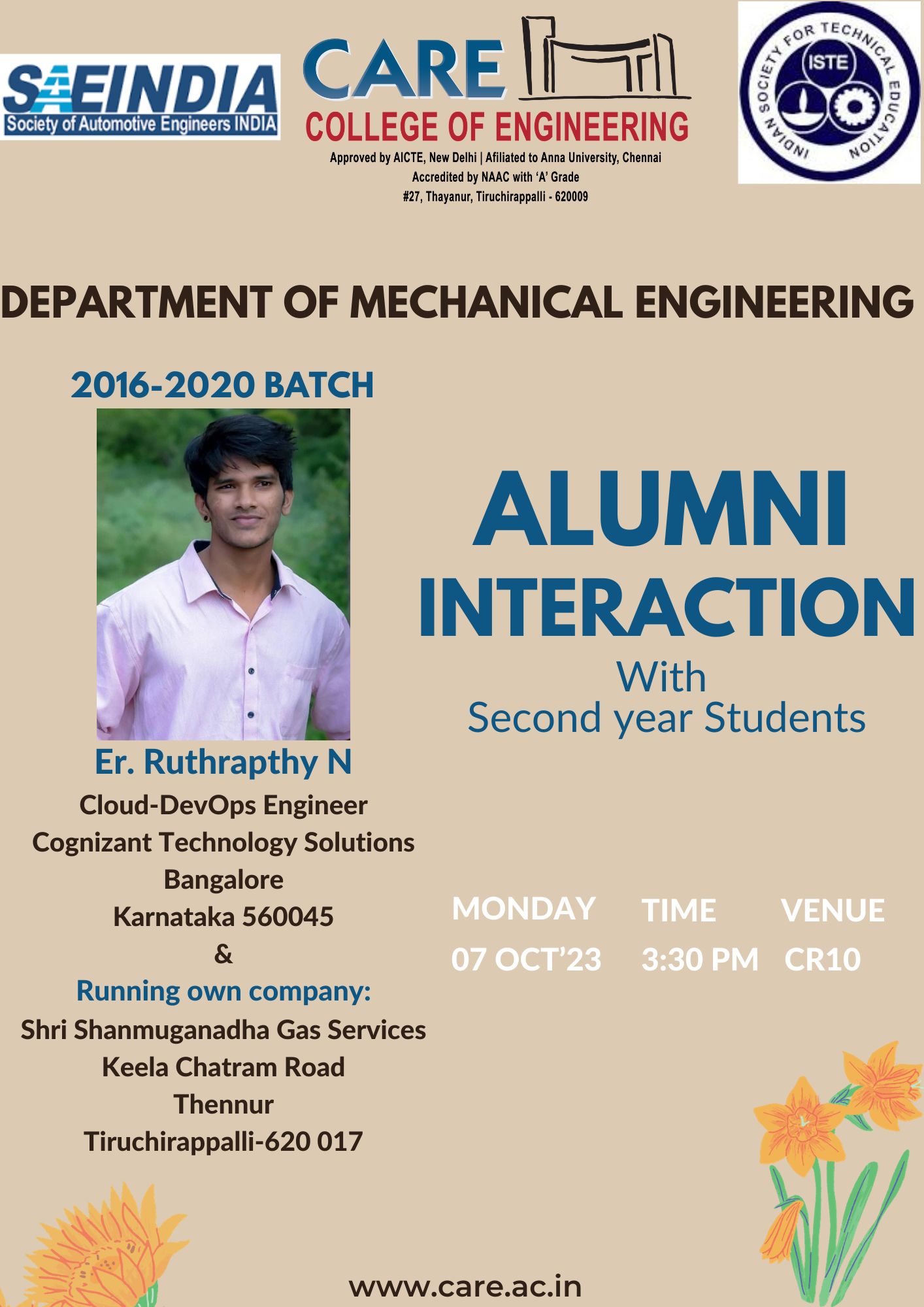 Alumni Interaction on 07.10.2023 - CARE College of Engineering