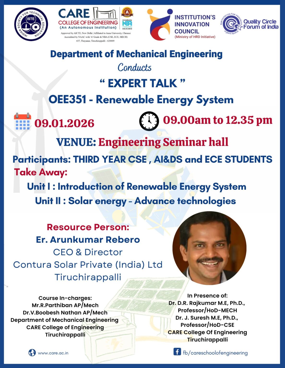 EXPERT TALK ON OEE351 – RENEWABLE ENERGY SYSTEM - CARE College of ...